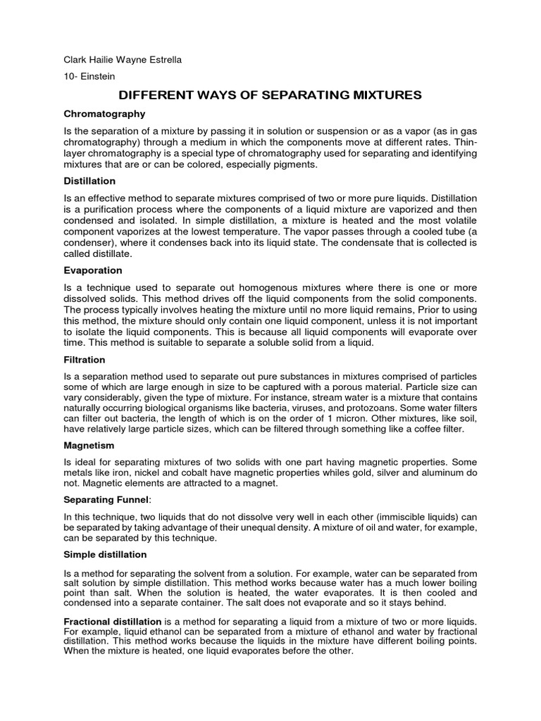 Different Ways of Separating Mixtures: Chromatography | PDF ...