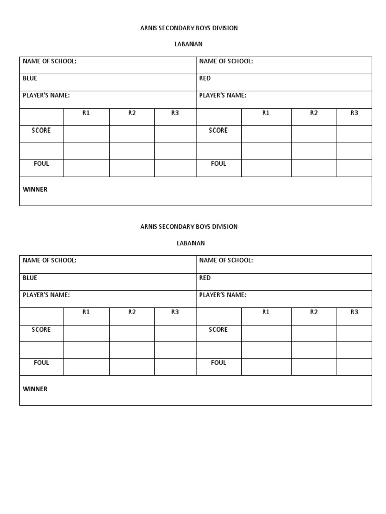 Arnis Score Sheets | PDF