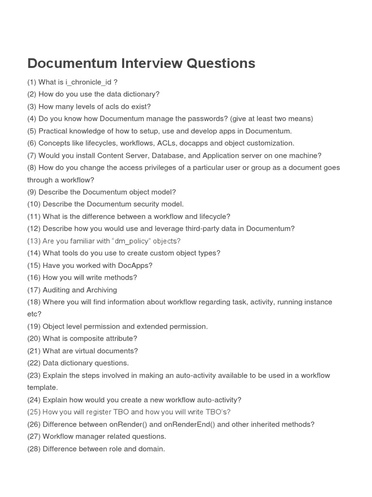 Documentum Interview Questions Guide | PDF | Object (Computer Science) | Product Lifecycle