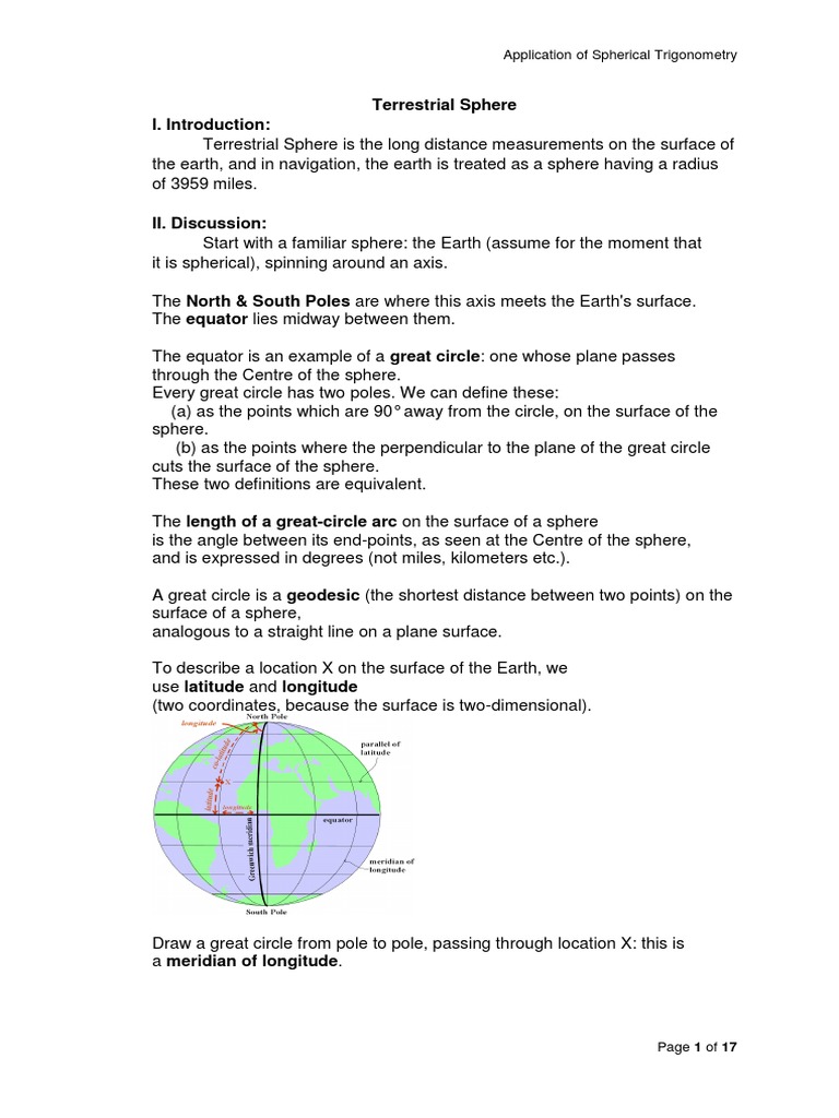 Application of Spherical Trigonometry | PDF | Sphere | Latitude