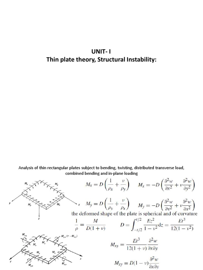 Unit-I Thin Plate Theory, Structural Instability | PDF | Bending | Beam (Structure)