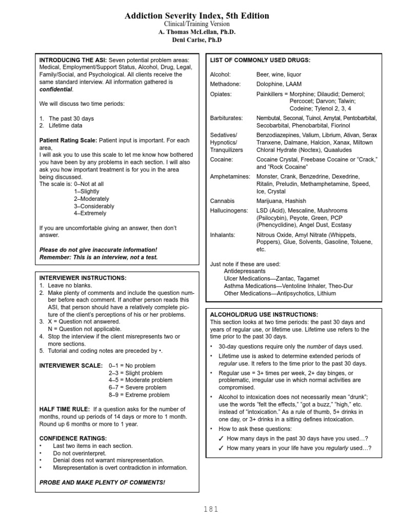 Addiction Severity Index 5th Edition Guide | PDF | Substance Abuse ...