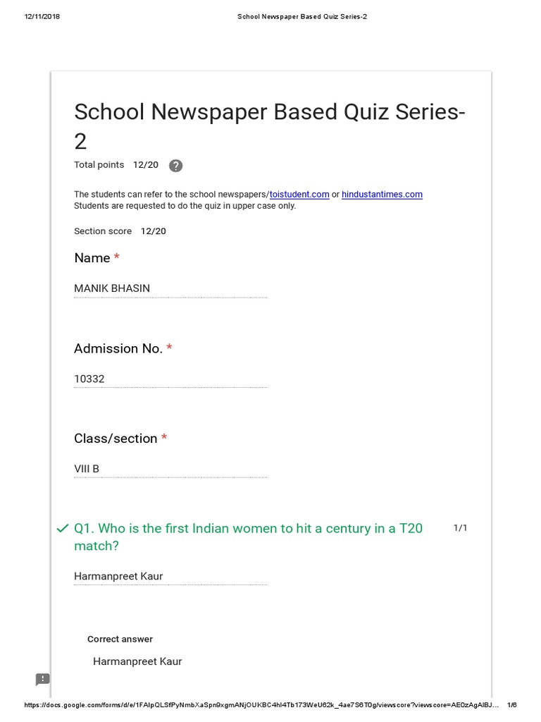 School Newspaper Based Quiz Series-2: Q1. Who Is The RST Indian Women ...