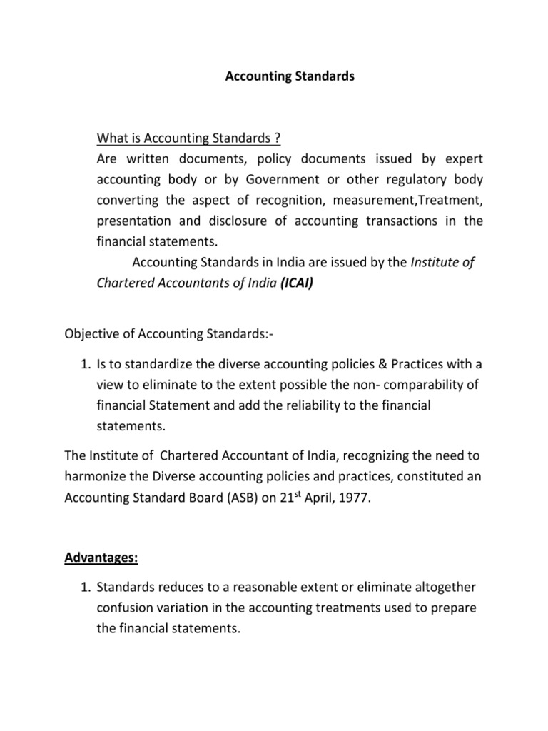 Accounting Standards: Chartered Accountants of India (ICAI) | PDF ...