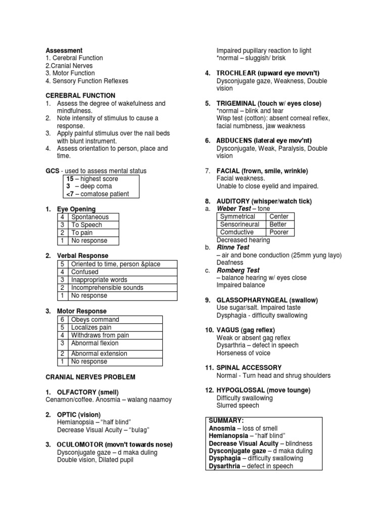 Assessing Cranial Nerve Function and Neurological Status Through a ...