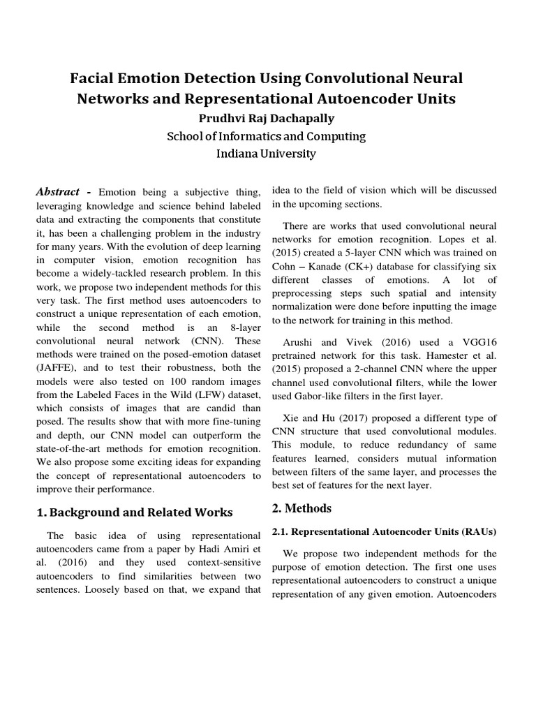 Emotion Detection Using Convolutional Neural Networks And Representational Autoencoder Units A