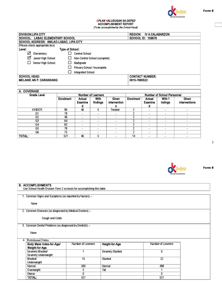 Labac Es Ok Sa Deped Form B | PDF | Obesity | Malnutrition