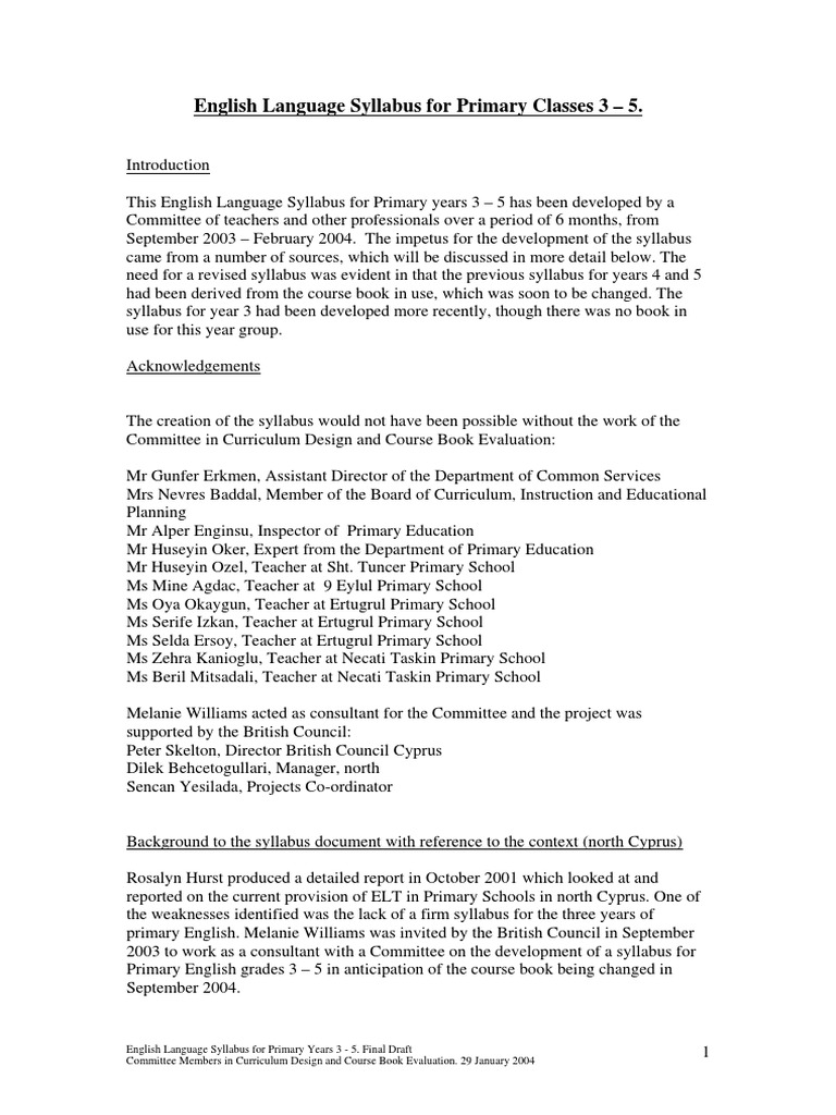 Syllabus English Lang Primary | PDF | Educational Assessment | English ...