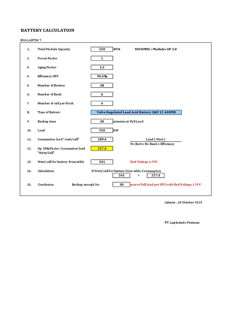 Battery Calculation: End Voltage 1.70V | PDF