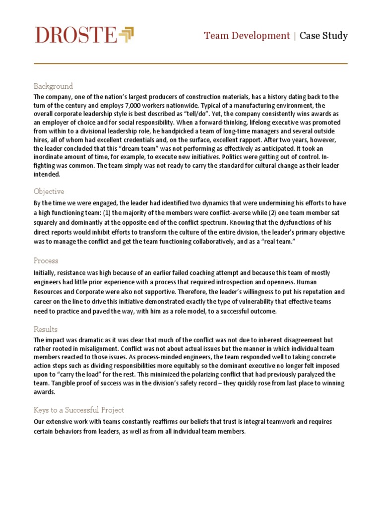 CASE STUDY Team Development 2015 | PDF | Leadership | Psychology