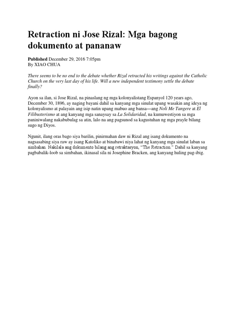 Retraction Ni Jose Rizal | PDF