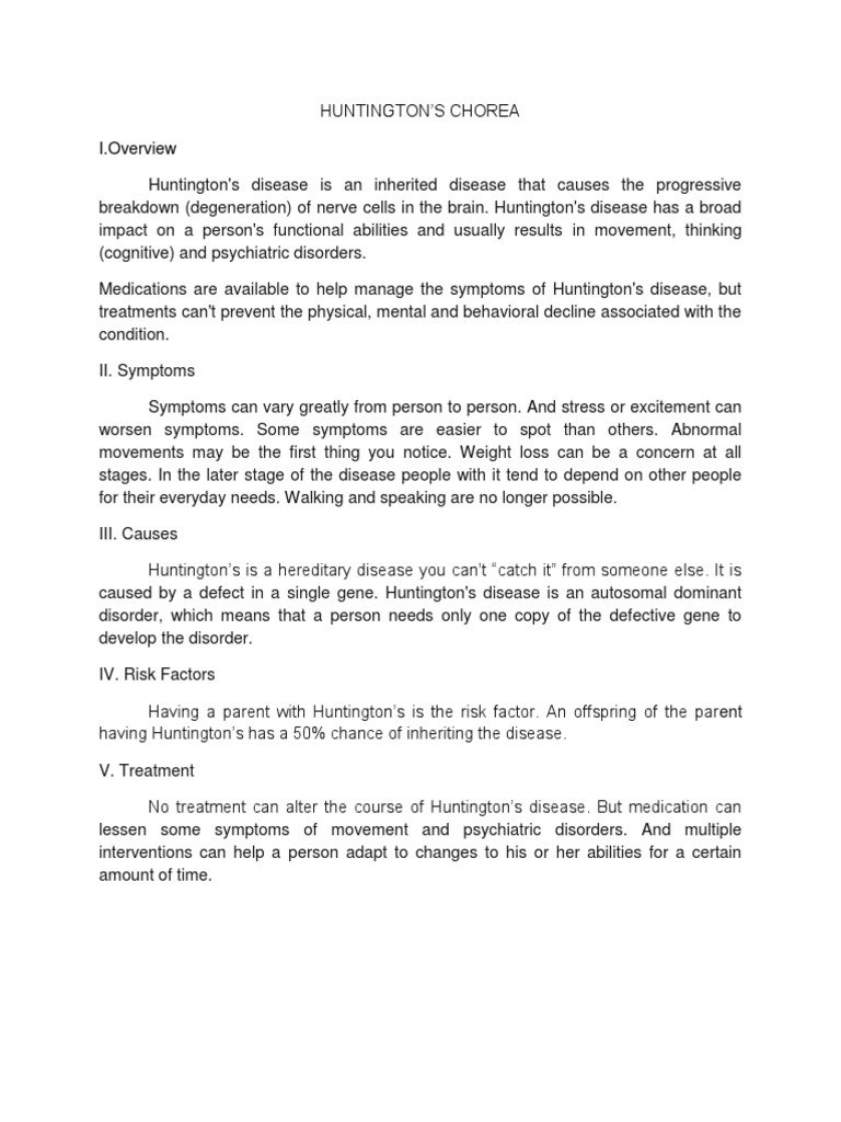 Huntington'S Chorea I.Overview | PDF