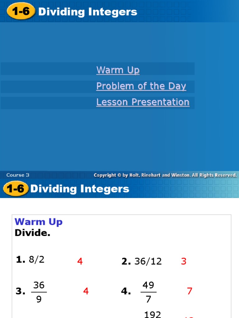 Warm Up Problem of The Day Lesson Presentation: Course 3 | PDF ...
