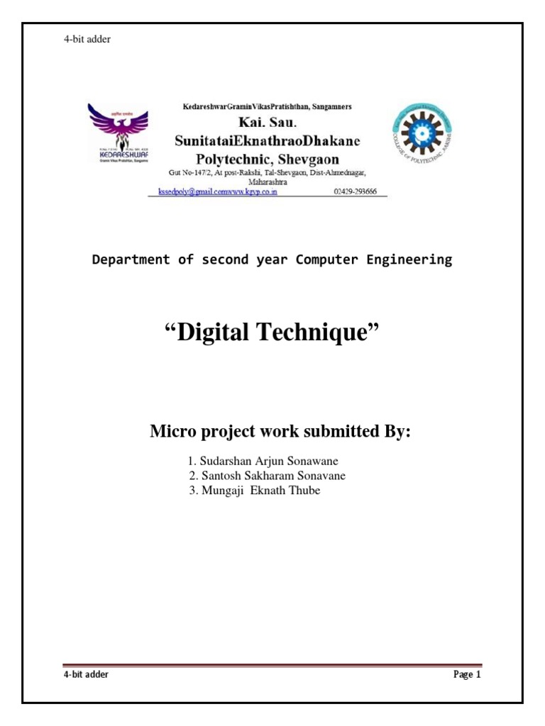 "Digital Technique": Micro Project Work Submitted by | PDF | Digital ...