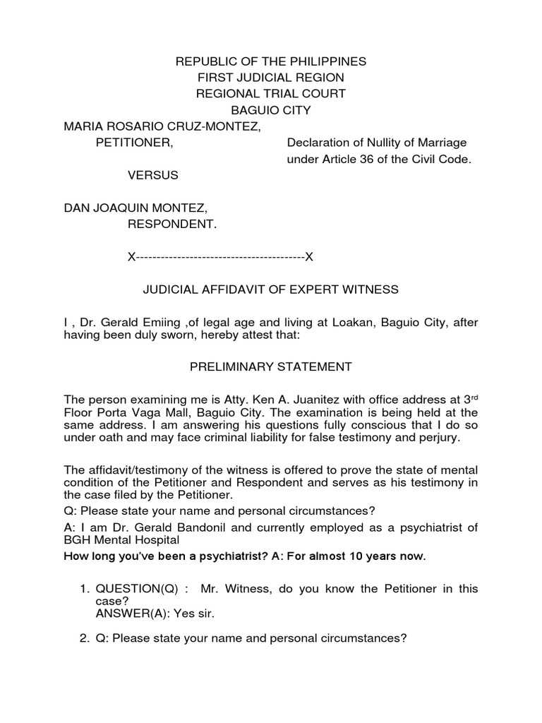 Judicial Affidavit of Expert Witness | PDF | Personality Disorder ...
