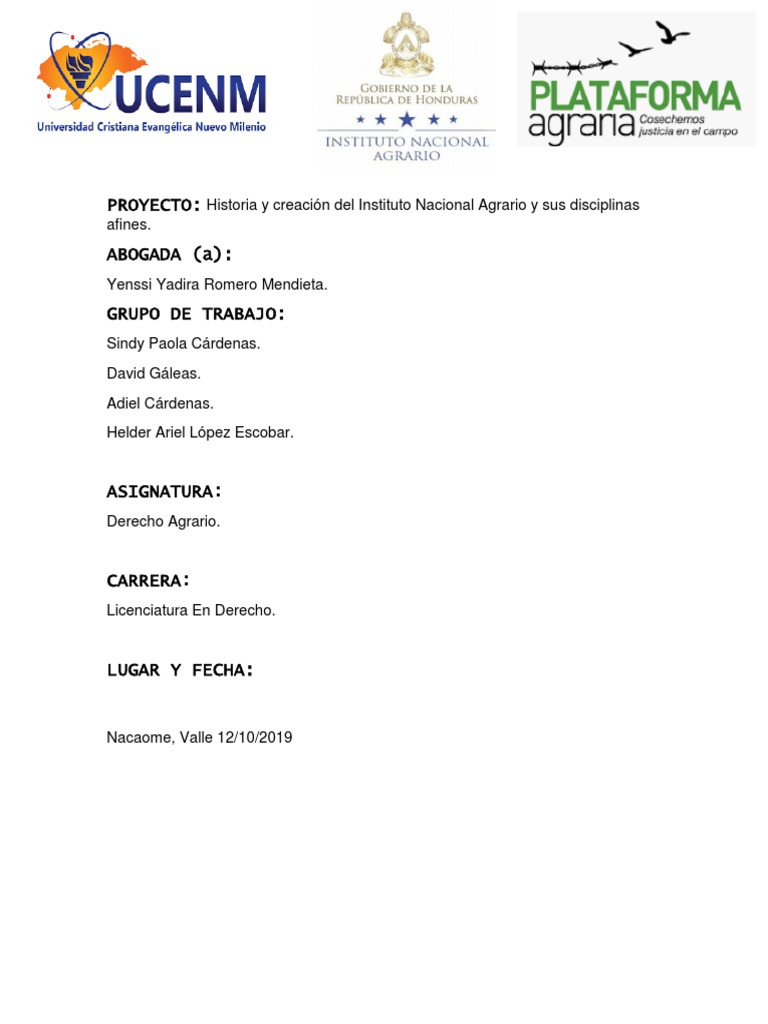 Historia y Creacion Del Instituto Nacional Agrario | PDF | Reforma ...