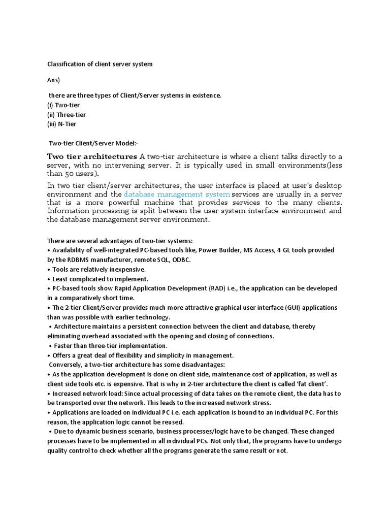 Classification of Client Server System | PDF | Application Server | Databases