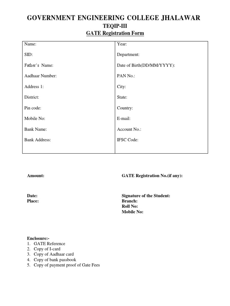 10 Format of GATE Registration Form For Students | PDF