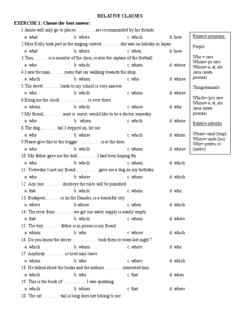 Exercises On Relative Clauses | PDF