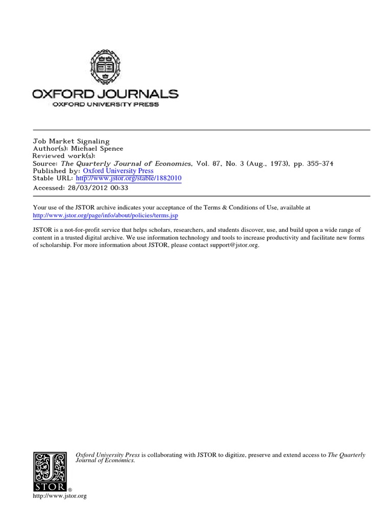 Spence Market Signaling | PDF | Labour Economics | Employment