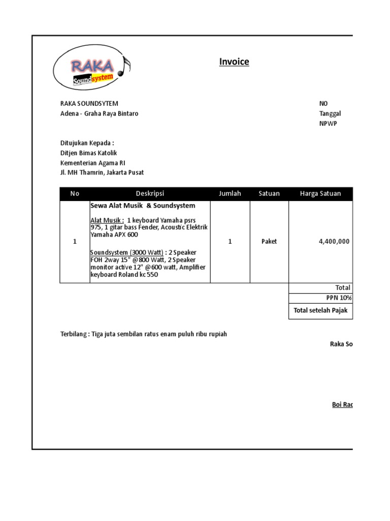 Invoice Sewa Alat Musik dan Sound System | PDF