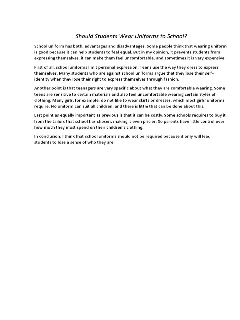 Should Students Wear Uniforms To School | PDF