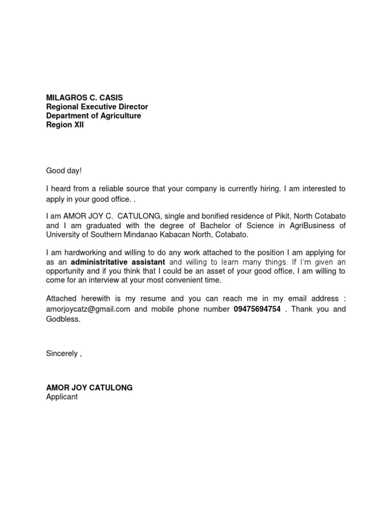 Application Letter DA | PDF