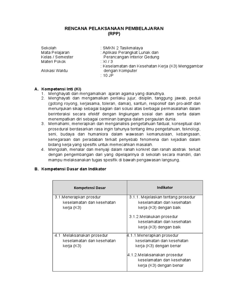 RPP-APLPIG-1.Keselamatan Dan Kesehatan Kerja (K3) Menggambar Dengan ...