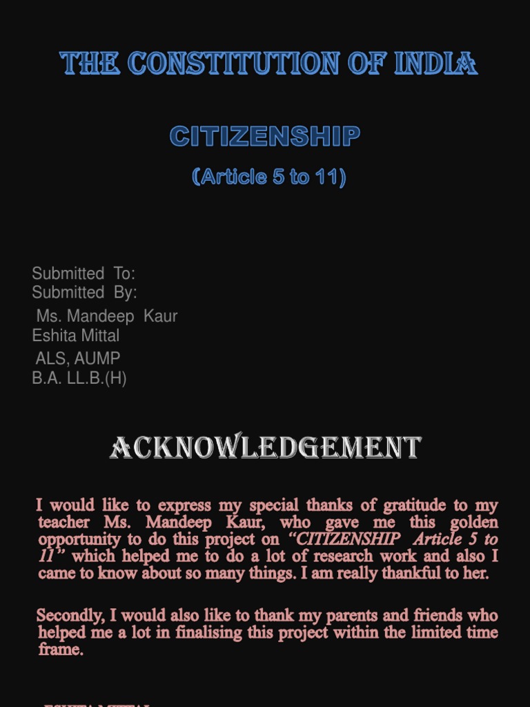 Citizenship (Article 5 To 11) by Eshita Mittal | PDF | Citizenship | U ...