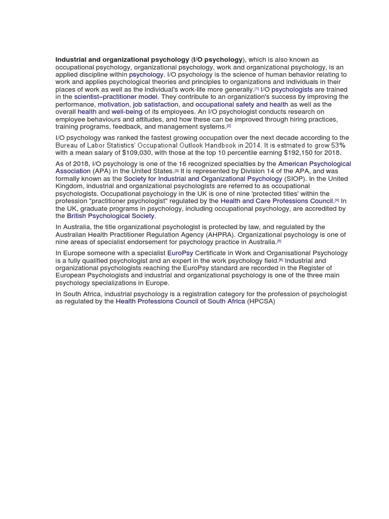 Industrial and Organizational Psychology | PDF | Industrial And ...