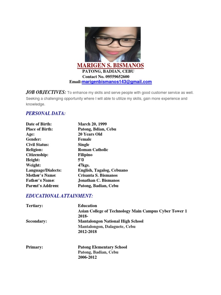 Marigen Bismanos Resume Overview | PDF