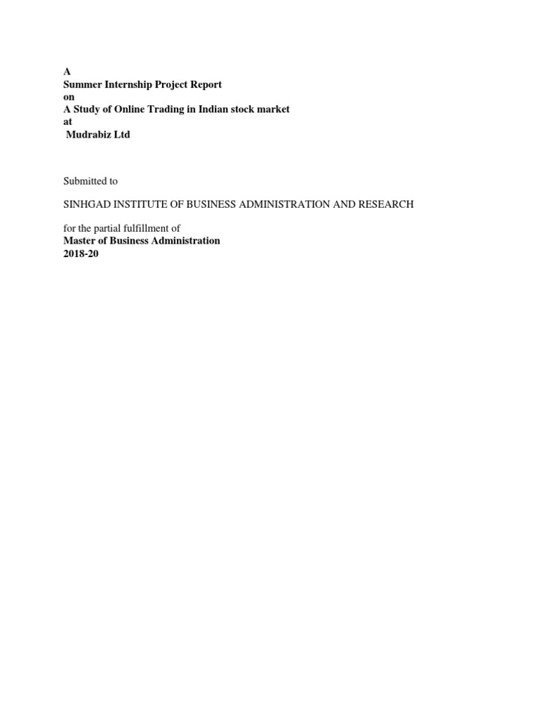 A Summer Internship Project Report On A Study of Online Trading in ...