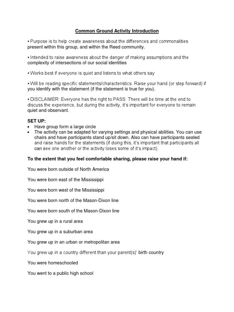 Common Ground Activity Introduction | PDF | Sexual Orientation ...
