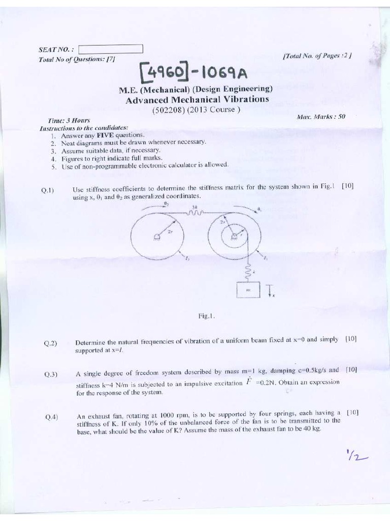 SPPU VIbrations Question Paper May - Jun - 2016 A | PDF