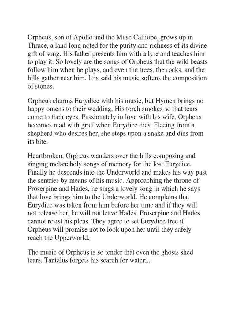 Summary of Orpheus | PDF | Orpheus | Hades