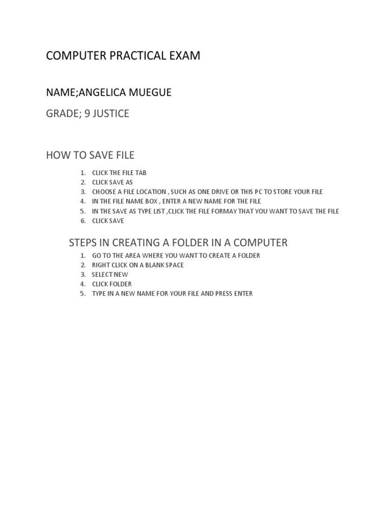 Computer Practical Exam: Name Angelica Muegue | PDF | Foreign Language Studies | Law