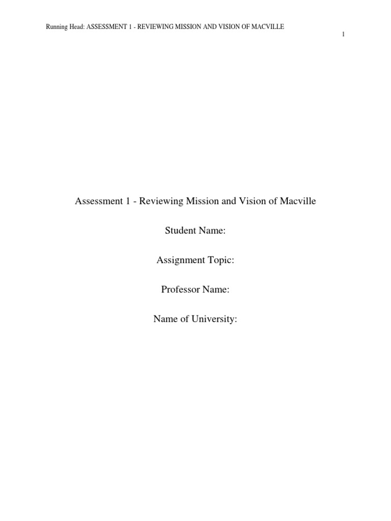 Assessment 1 - Reviewing Mission and Vision of Macville | PDF ...