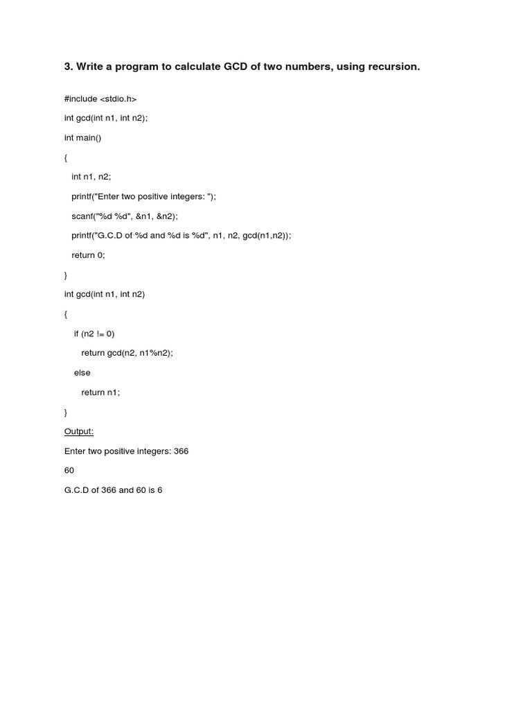 Gcd Of Two Numbers Using Recursion Pdf