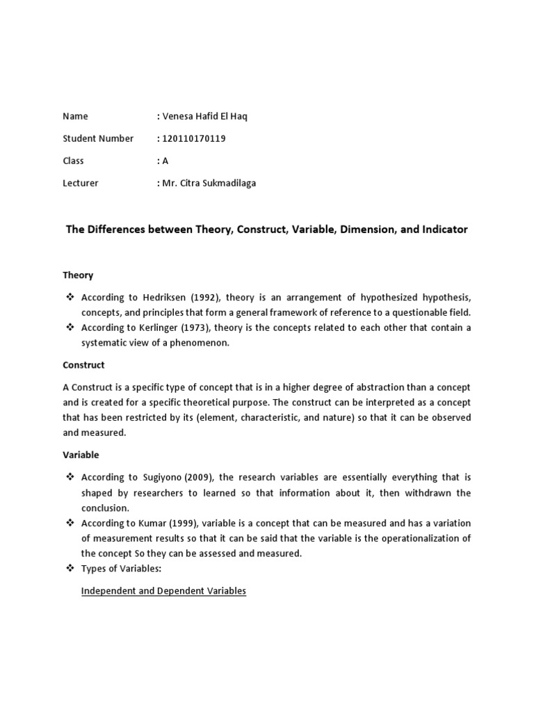 The Differences Between Theory, Construct, Variable, Dimension, and ...