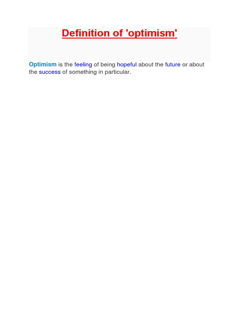 Definition of 'Optimism': Feeling Hopeful Future Success | PDF