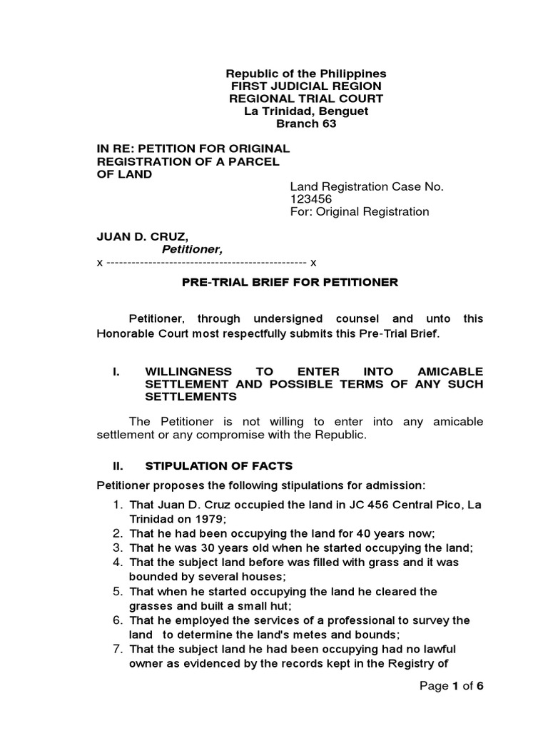 Pretrial Brief Petitioner | Download Free PDF | Real Property | Property