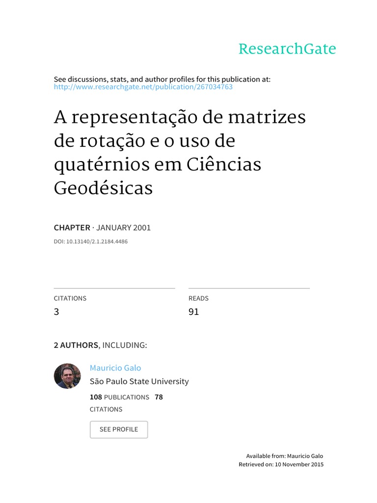 A Representação de Matrizes de Rotação e o Uso de Quaténio em Ciências ...