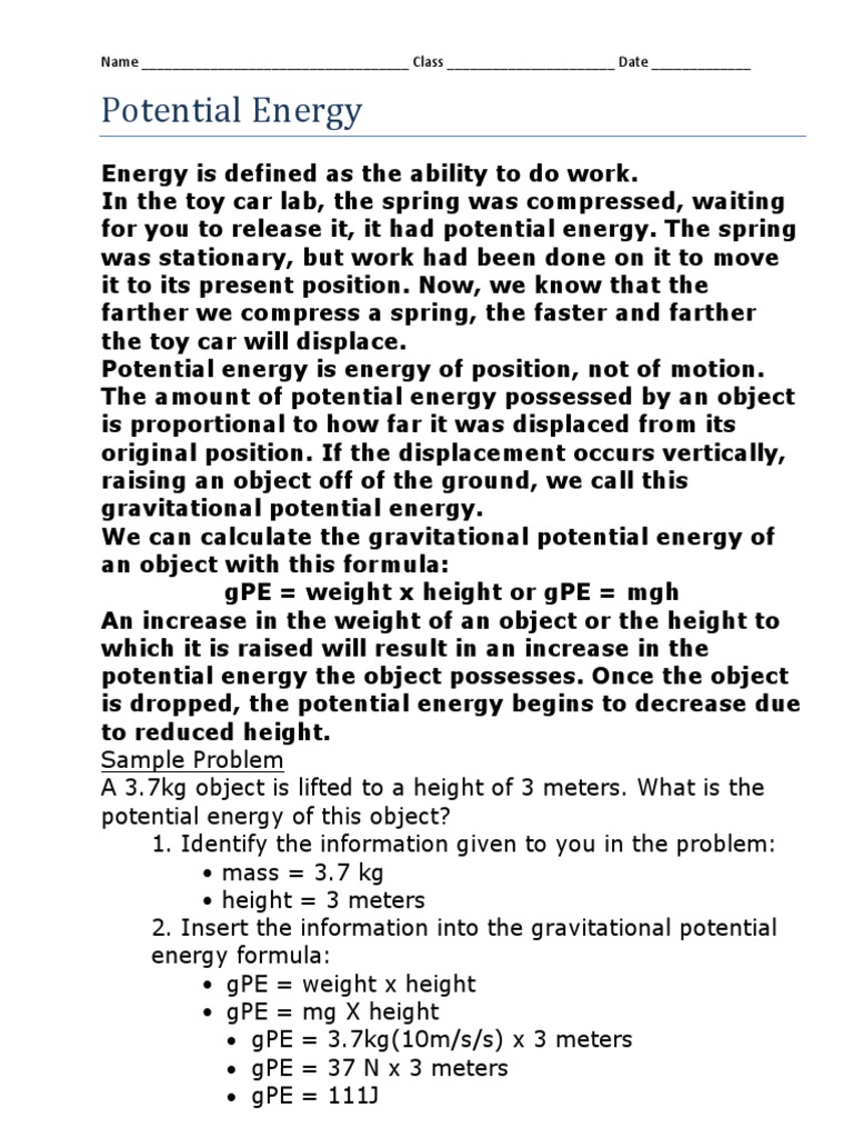 Potential Energy Problems PDF | Download Free PDF | Potential Energy ...