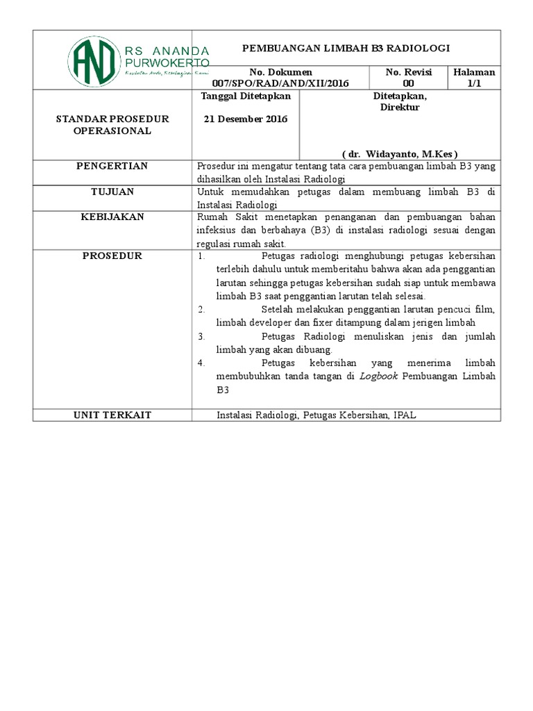 SPO RAD - 07 Pembuangan Limbah B3 Radiologi | PDF