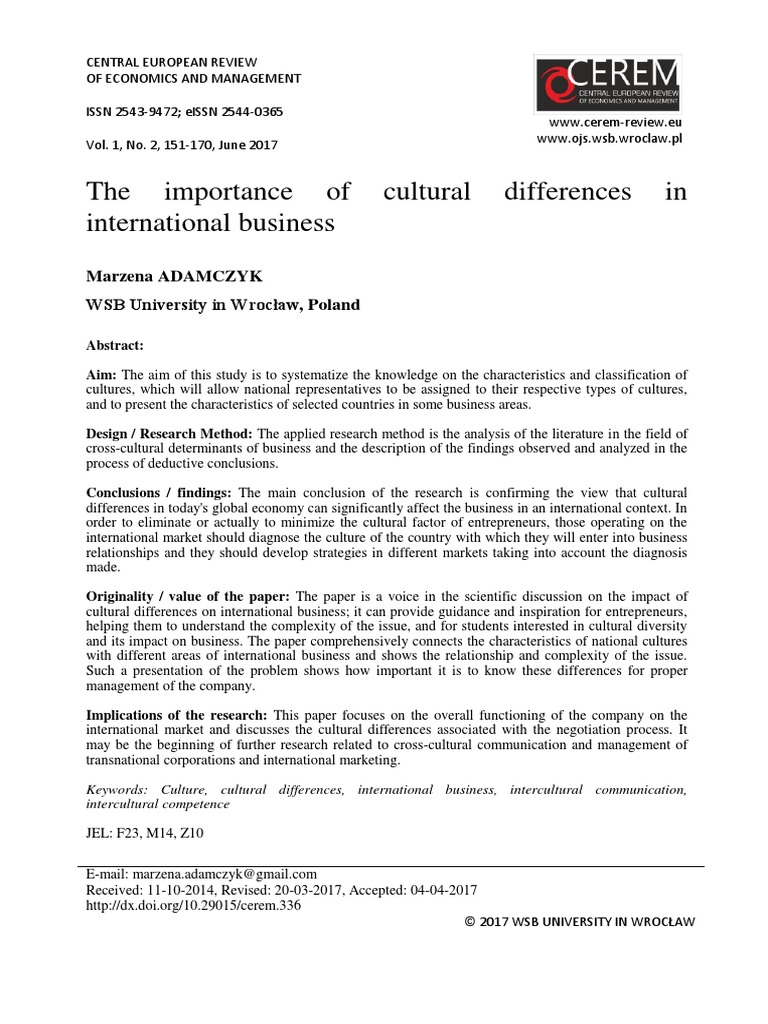 The Importance of Cultural Differences in International Business | PDF ...