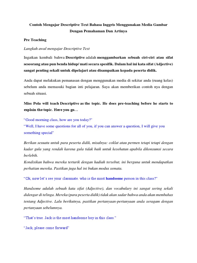Langkah-Langkah Mengajar Descriptive Text | PDF