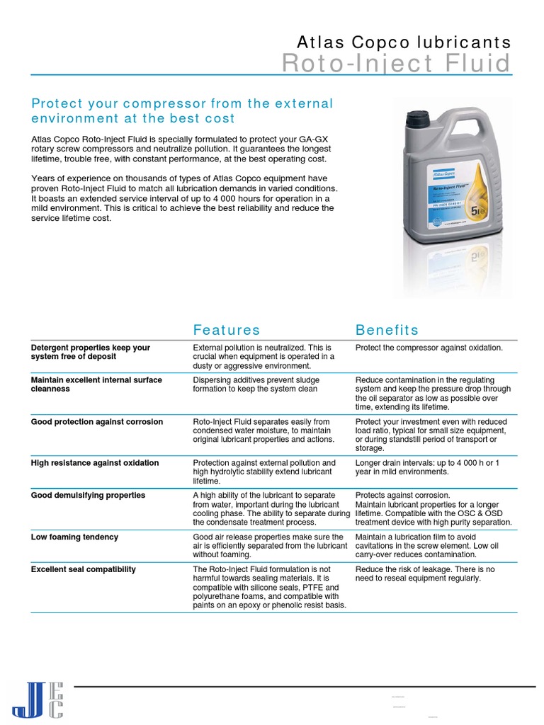 Atlas Copco Roto Inject Fluid JEC | PDF | Lubricant | Industrial Processes