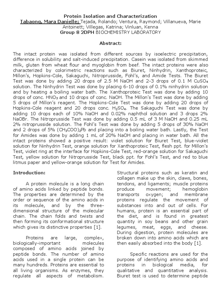 Protein Isolation and Characterization | PDF | Proteins | Amino Acid