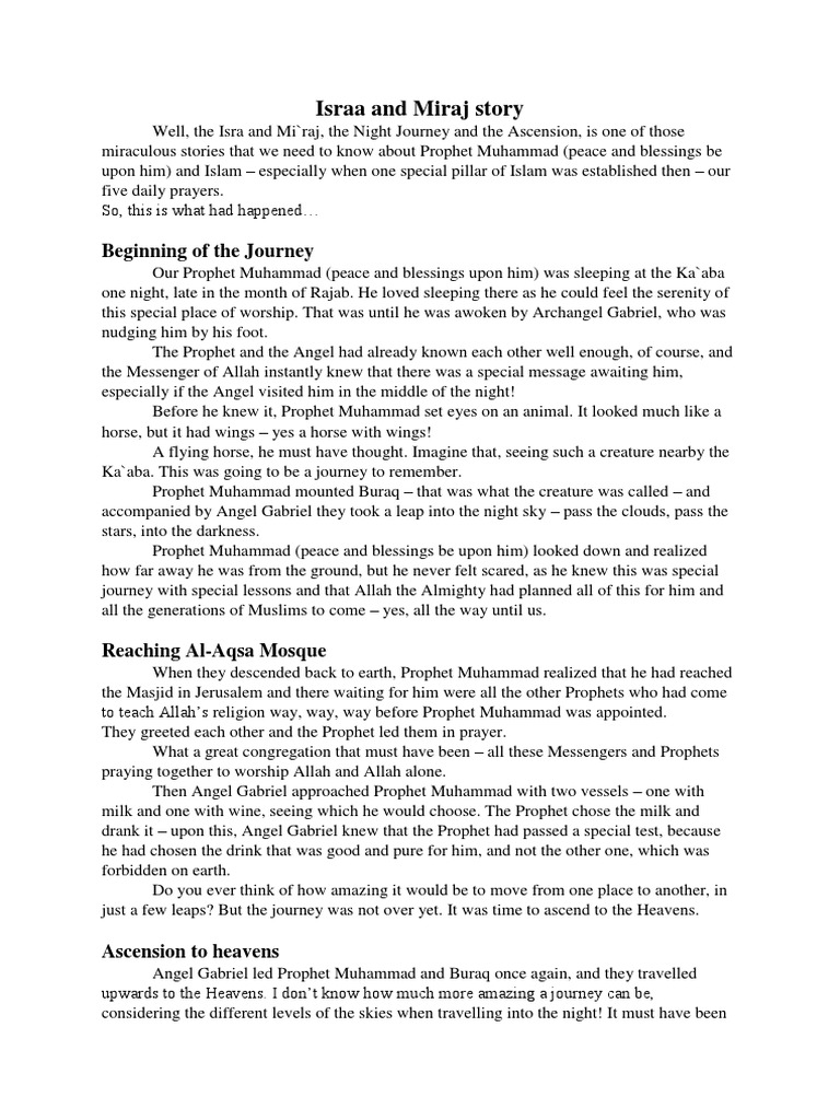 Israa and Miraj Story | PDF | Muhammad | Moses In Islam