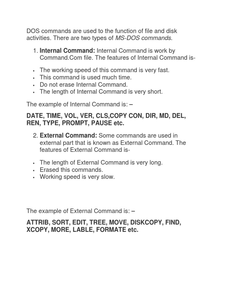 DOS Commands Are Used To The Function of File and Disk Activities | PDF ...